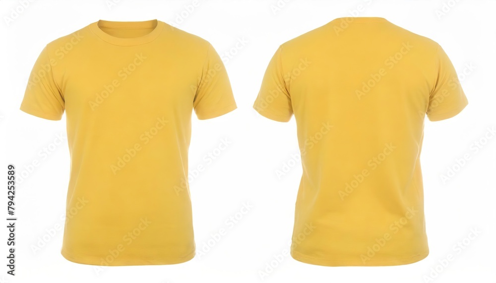 yellow t shirt front and back view, isolated on white background. Ready ...