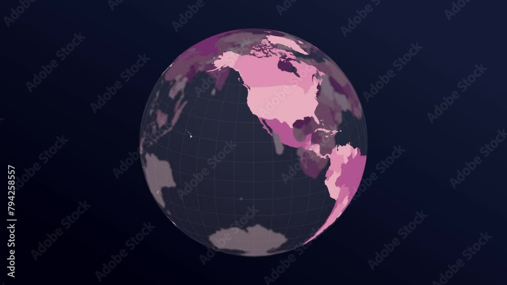 The globe with world map. Dark translucent earth planet in magenta ...