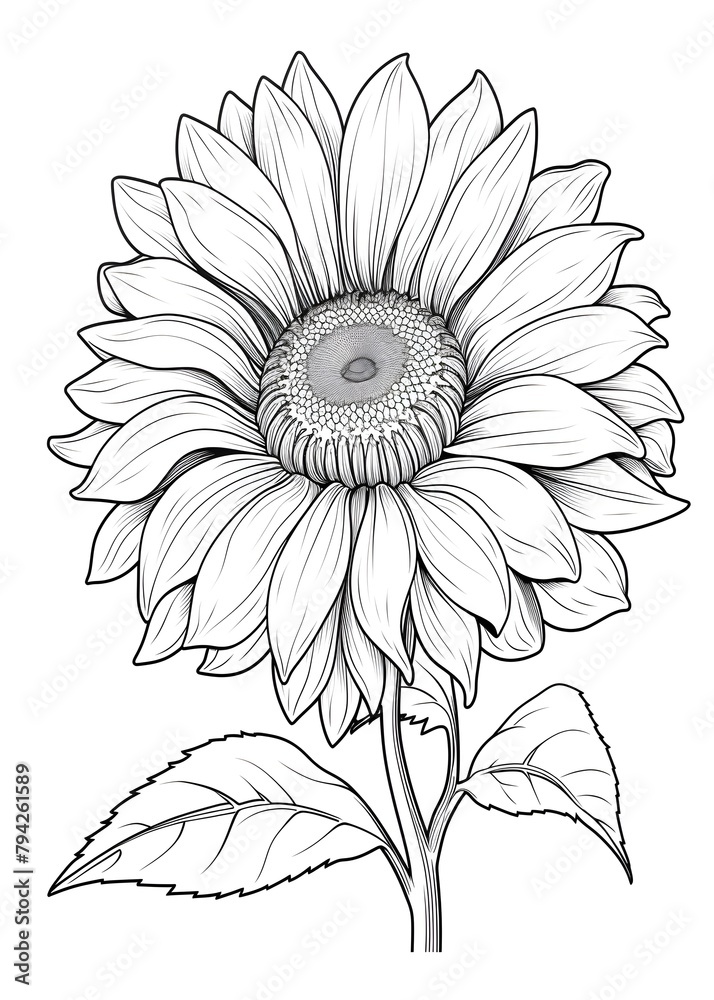 Sunflower Coloring Page, Hand drawn Sunflower outline coloring page ...