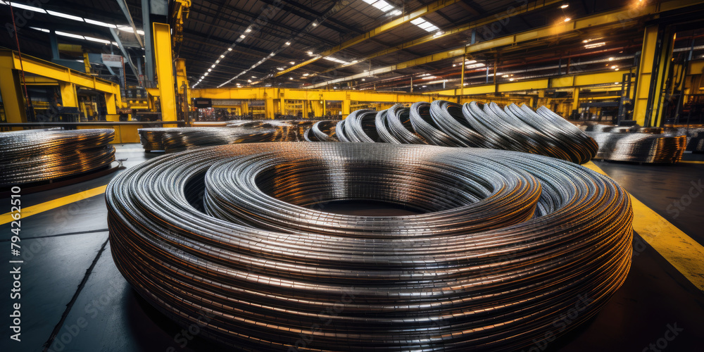 Rows of packed steel sheet rolls, composed of cold rolled steel coils ...