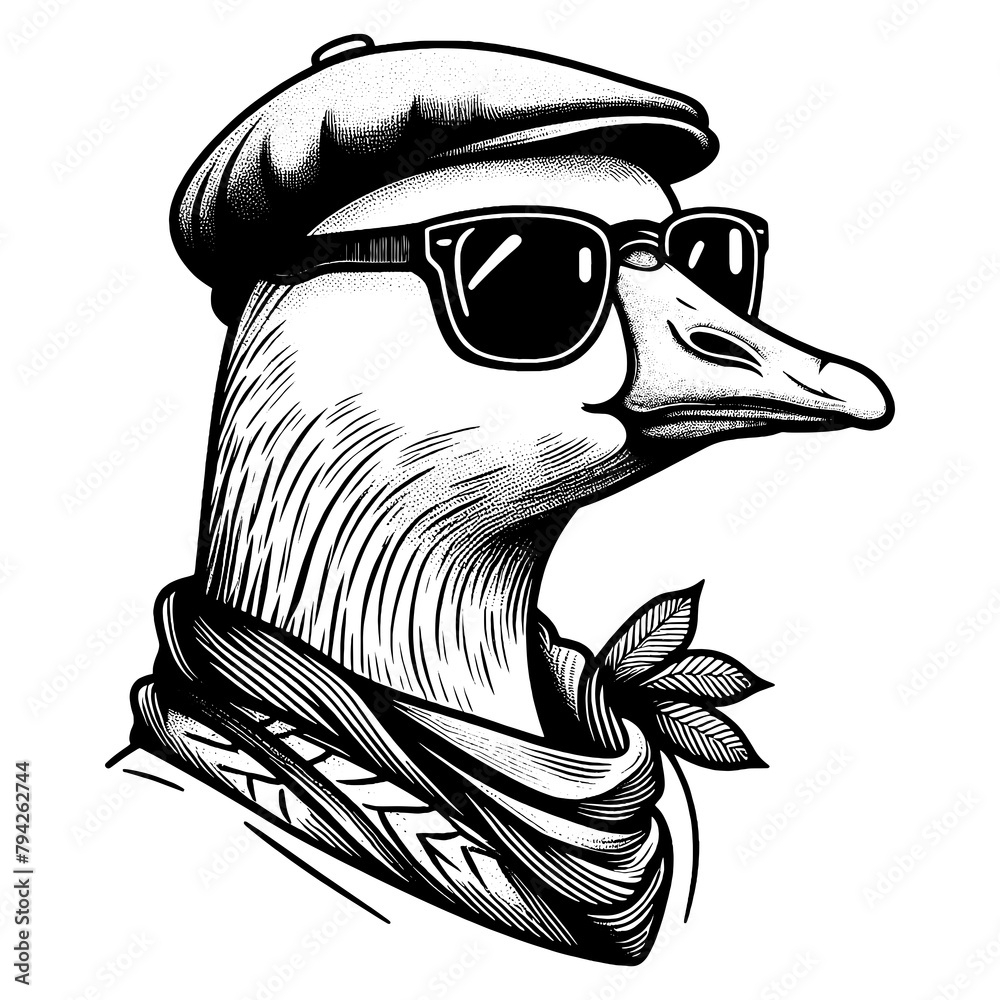 goose oozing style in a classic beret and cool sunglasses, giving off ...