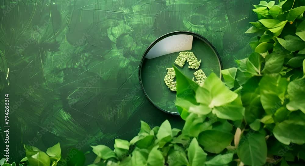 Magnifying glass with reduce CO2 emissions carbon symbol on green ...