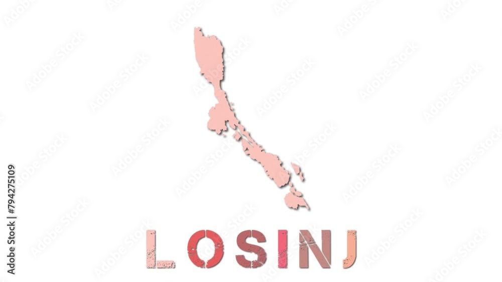 Losinj map with paper regions. Animated island map growing from regions ...