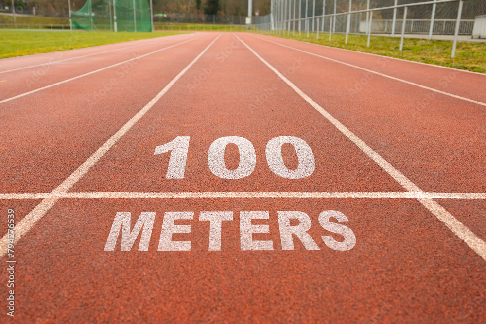 Red runnig track with rubber surface texture top view. Aerial view of ...