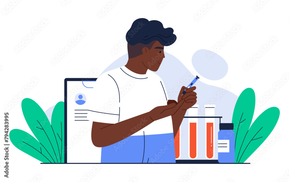 Man using lancet pen and measuring sugar. Blood glucose level test. Man ...