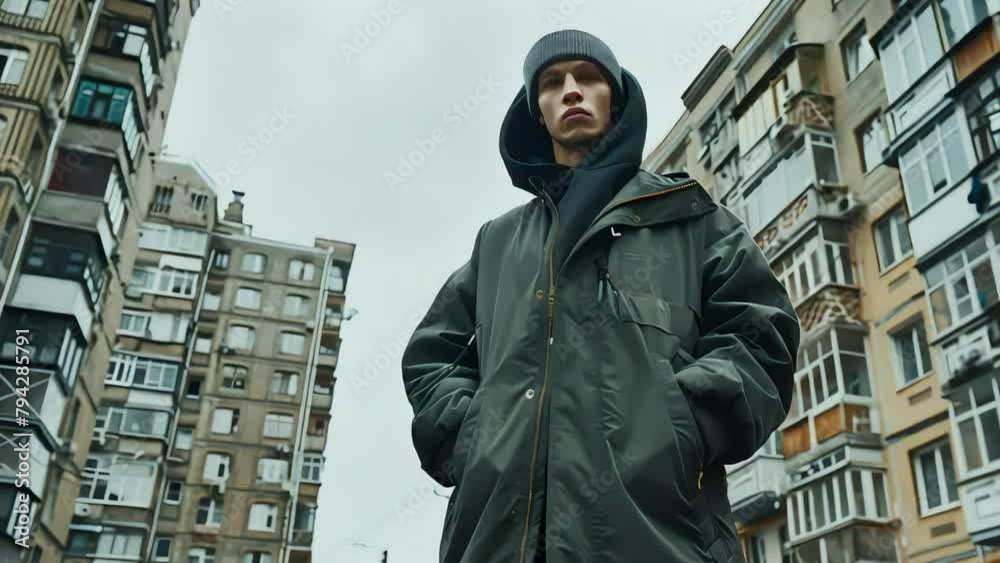 A young Soviet-style teenager poses against a backdrop of 1990s ...