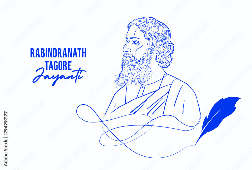 Rabindranath Tagore Jayanti vector illustration. A well known poet ...