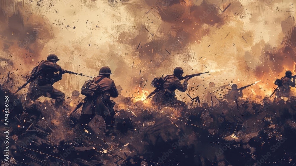 intense battle scene from world war ii soldiers fighting on the ...