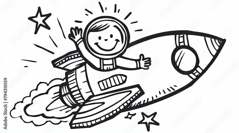 Stencil for children's art. Takeoff of a rocket for exploration into ...