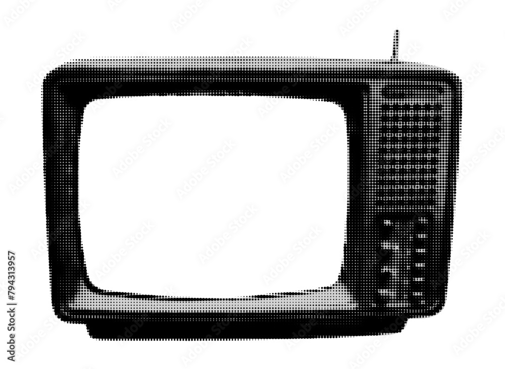 Vintage TV halftone collage element with retro dotted texture. Cut out ...