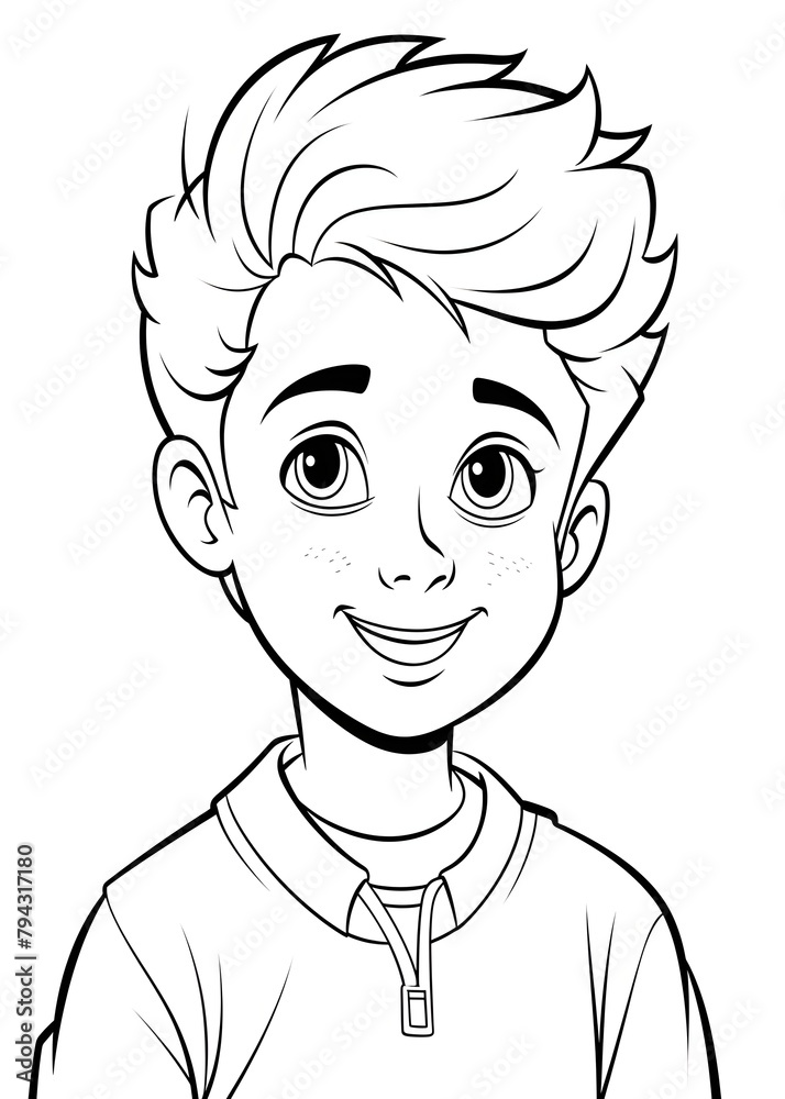 Happy Kids Coloring Page, Cute Kids Line Art Coloring Page, Children's ...
