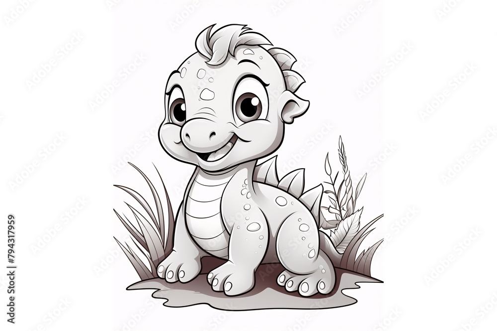 Cute Little Dinosaur Coloring Page, Cute Dinosaur Line Art Coloring ...