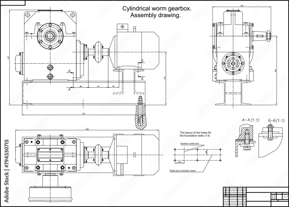 Vetor de Assembly drawing of reducer. Vector drawing of steel ...