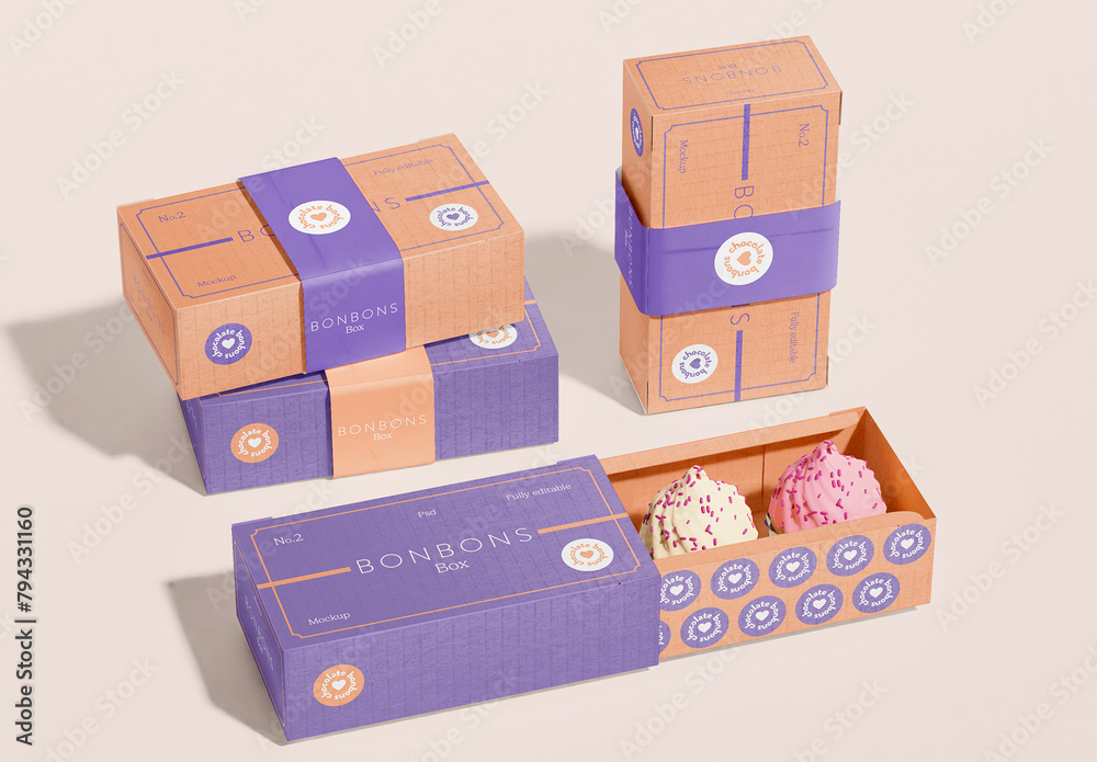 Four Take Away Bakery Box Mockup Stock Template | Adobe Stock