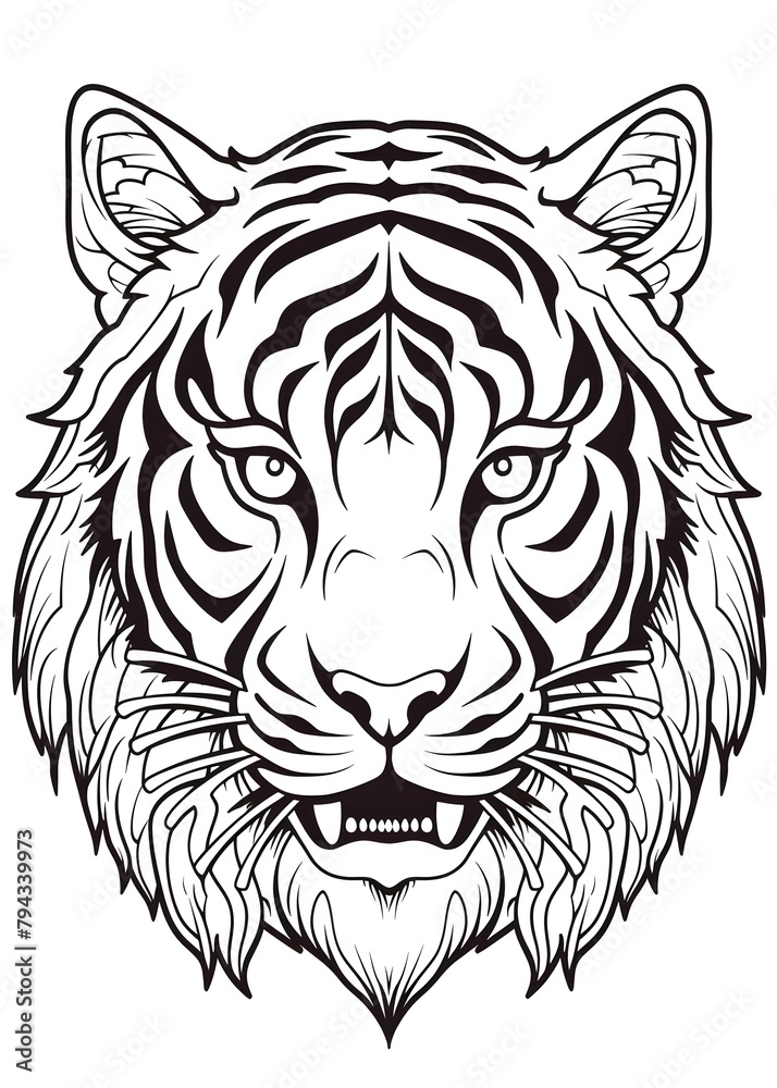Tiger Coloring Page, Tiger Line Art coloring page, Tiger Outline ...