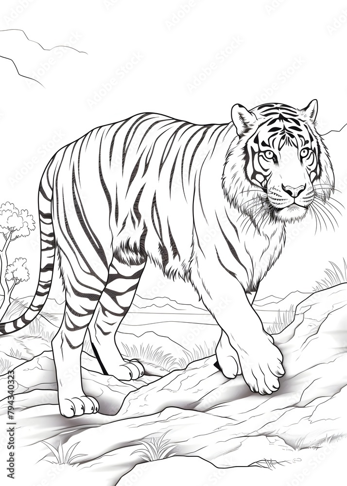 Tiger Coloring Page, Tiger Line Art coloring page, Tiger Outline ...