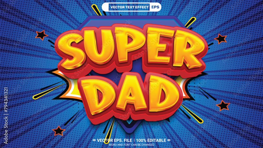 Super dad comic style 3d editable vector text style effect Stock Vector | Adobe Stock