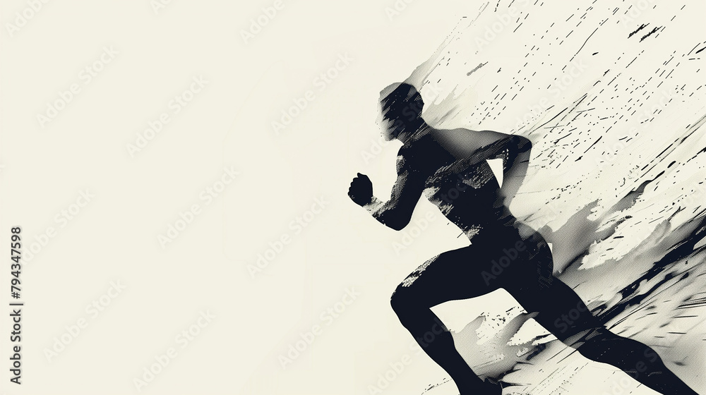 Silhouette of a running person with dynamic paint splatter. Stock ...