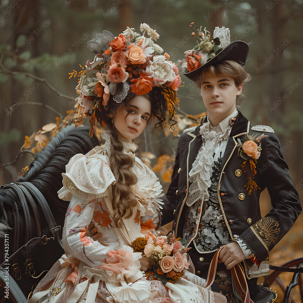 The bride makes her grand entrance into the forest on a horse-drawn ...