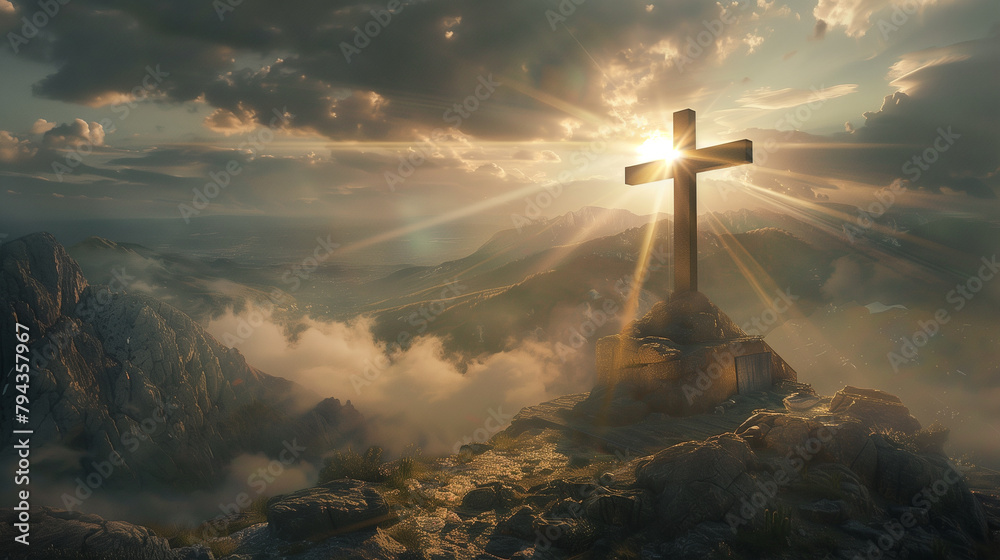 The Catholic cross stands resolute against the elements, its form ...