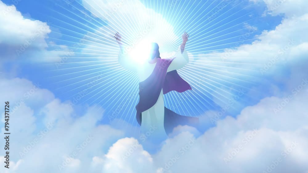 Motion graphics of Ascension Day of Jesus Christ, Jesus Christ raises ...