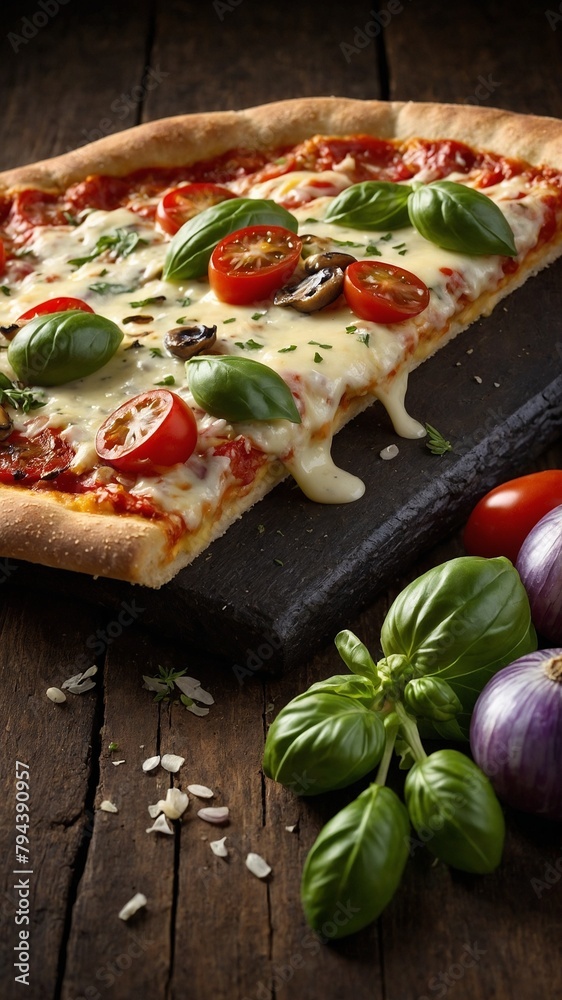 Tantalizing pizza with slice being pulled away reveals stretchy, melted ...