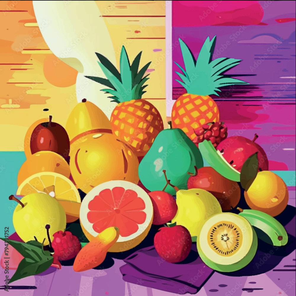 Adobe Illustrator Artwork fruits painted from a still life, detailed ...