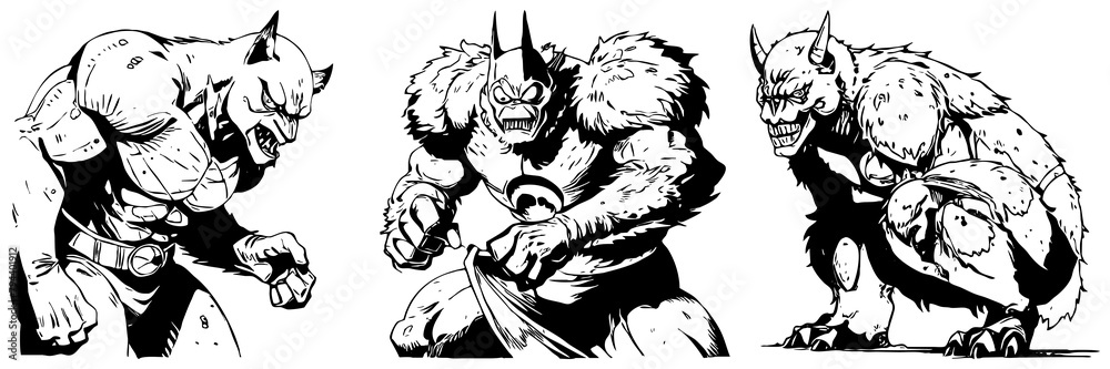 Monster . Line art. Black and white illustration. Print for T-shirts ...