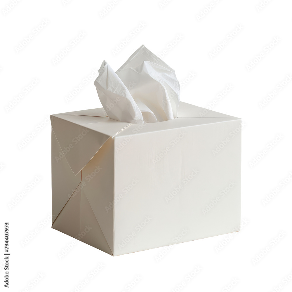 A single tissue paper box with a tissue peeking out from the top set ...