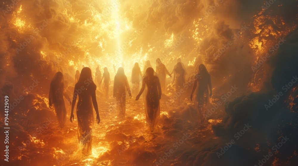 A beam of light representing healing energy descends from a cloud and ...