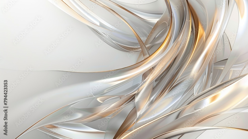 Abstract metallic swirls with smooth curves in 3D render gold and ...