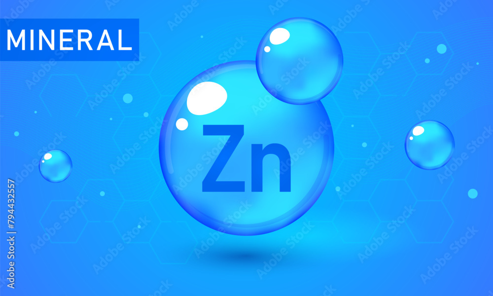 Mineral blue shining pill capsule icon. Zn Zink Vector. Mineral Blue ...