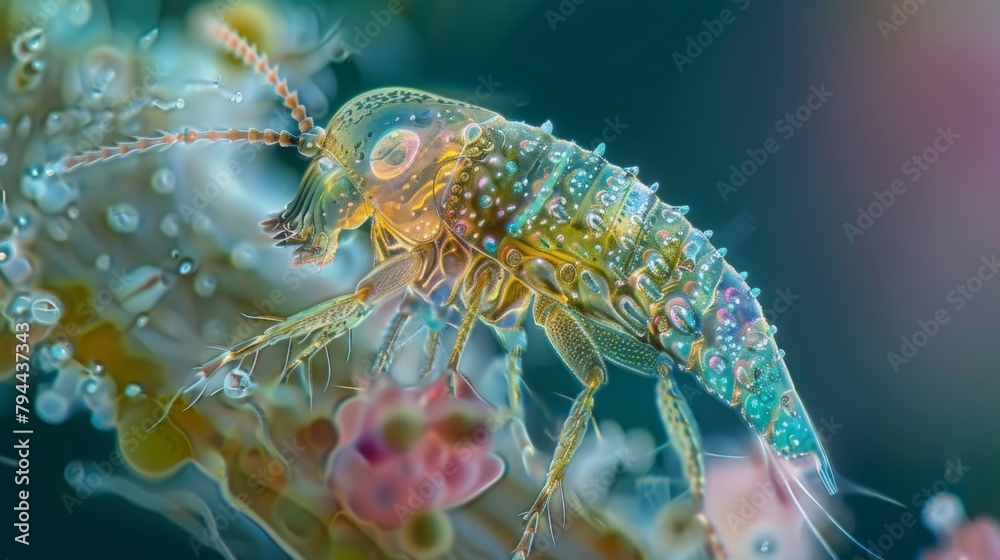 The intricate details of a water flea its miniature body adorned with ...