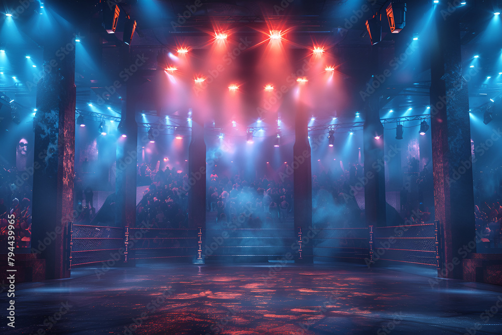 MMA Cage Night. Fighting Championship. MMA Octagon , An empty stage ...