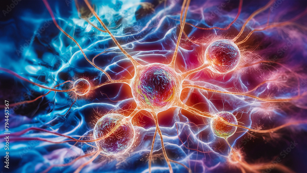A digital illustration showcasing neurons with glowing, interconnected ...