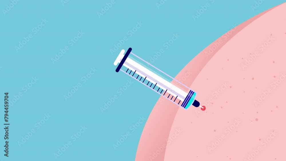 Vaccine shot animation - Syringe needle injection inserted on butt ...