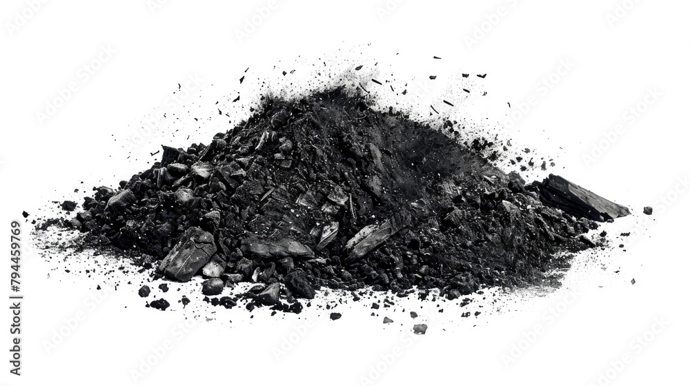 Artistic abstract image of isolated ash pile on white background for ...
