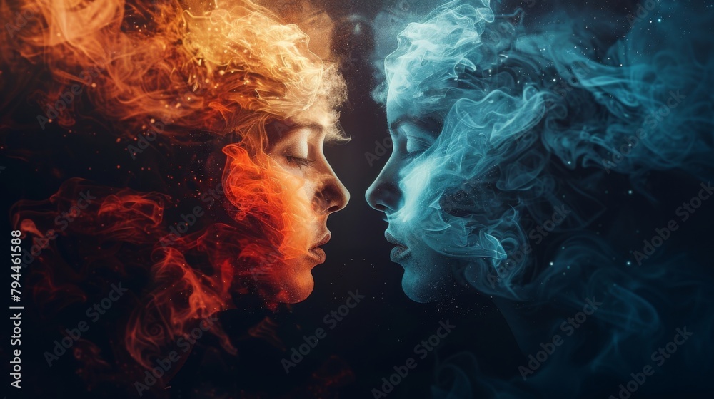 Two silhouettes of a person one representing their outer self and the ...