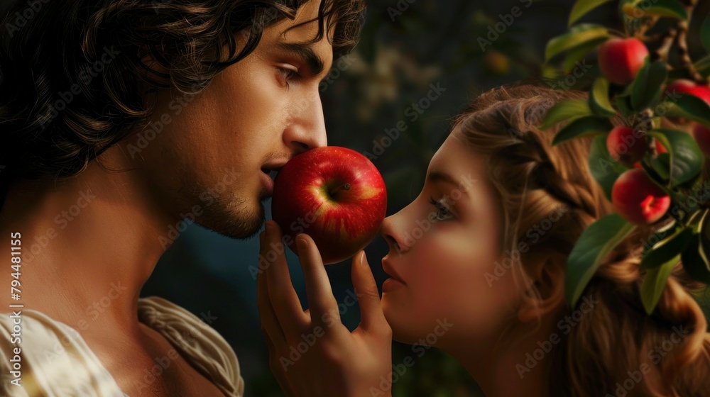 Adam and Eve eating the forbidden fruit Stock Illustration | Adobe Stock