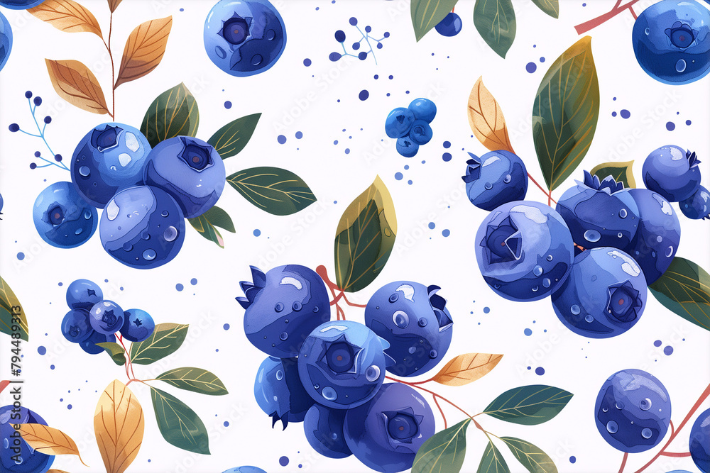 vibrant seamless pattern features clusters of rich blueberries and ...