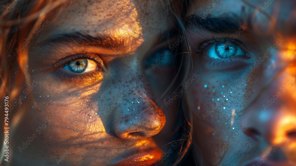 Two individuals looking deeply into each others eyes their gazes filled ...