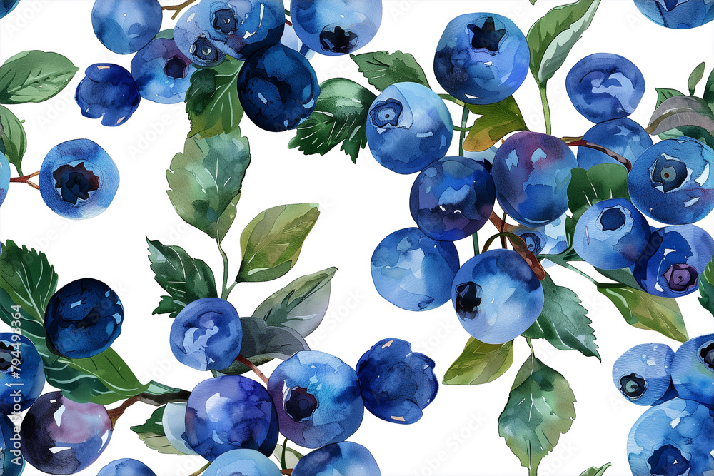 An elegant seamless pattern showcasing ripe blueberries amidst lush ...
