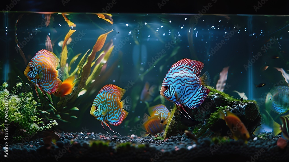 ภาพประกอบสต็อก aesthetic aquascape background design, front view, dark ...