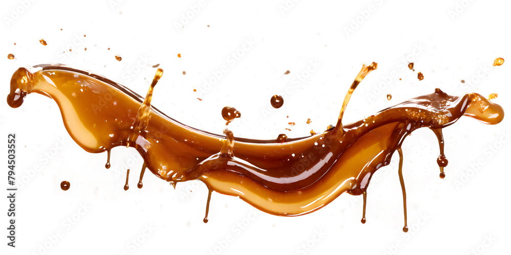 Caramel splash, sweet liquid candy swirls, and waves splashing with ...