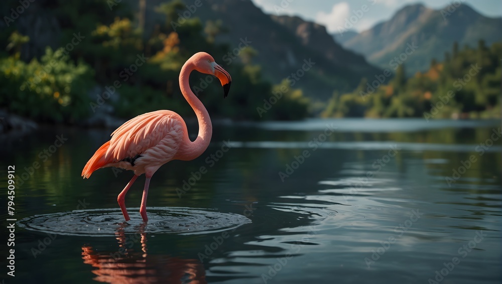 4K wallpaper featuring a graceful flamingo standing in tranquil waters ...