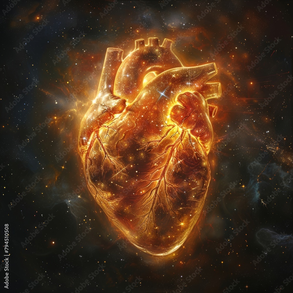 Realistic depiction of a beating heart with electrical impulses ...