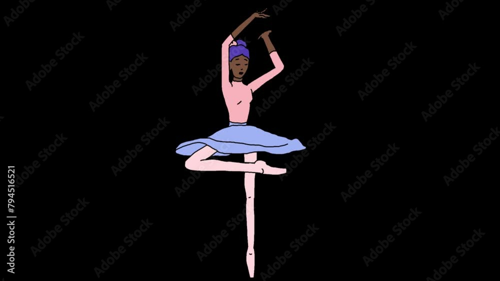 Hand drawn animation of dancing ballerina with brown skin and purple ...