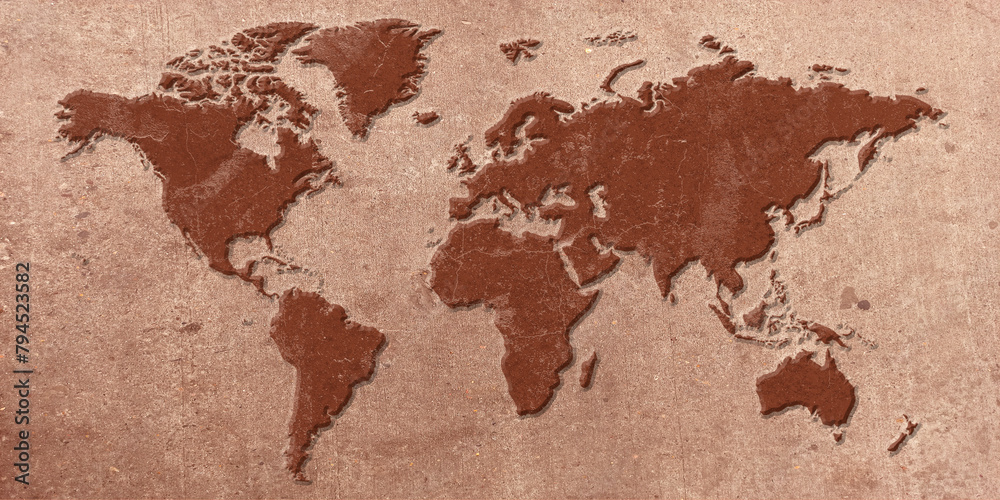 World map of the planet totally dry creative illustration of climate ...