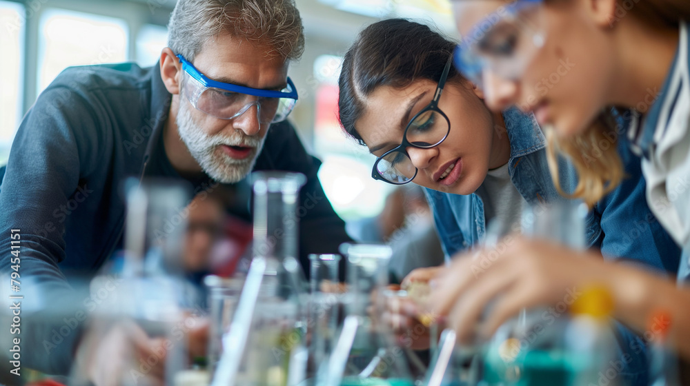 Teachers and students participating in a science fair or exhibition ...