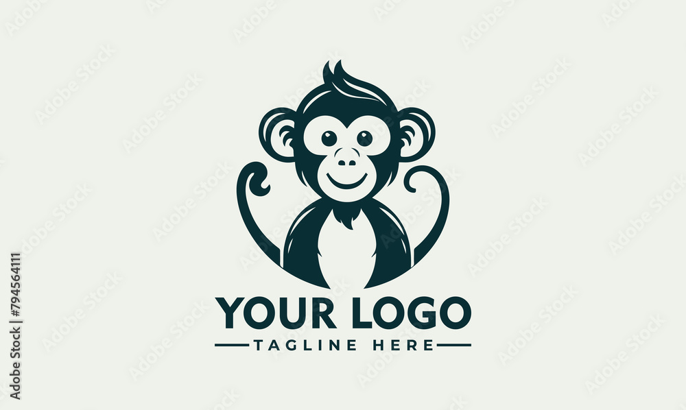 simple monkey Animal vector illustration Geek monkey logo Chimpanzee ...